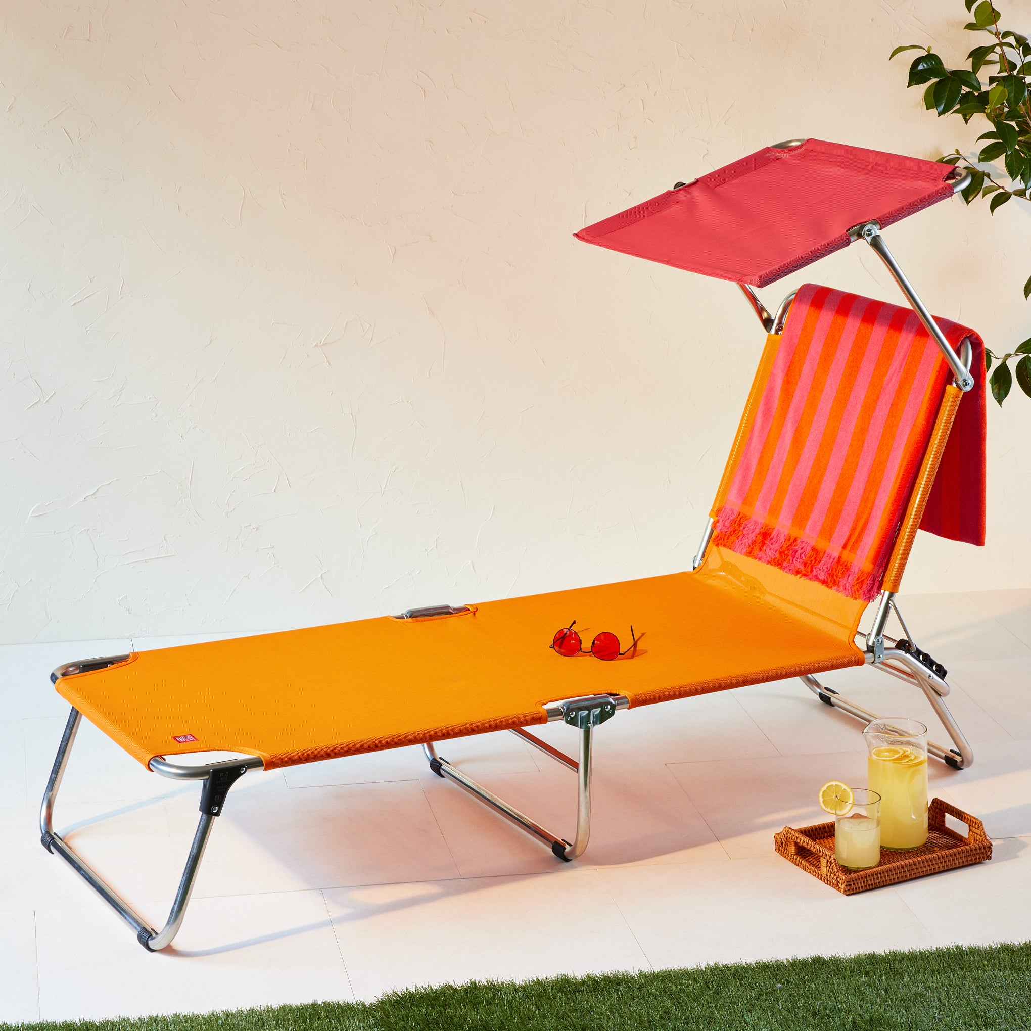 Amigo Outdoor Lounge Chair with Sun Shield - Orange/ Fuschia – MoMA ...